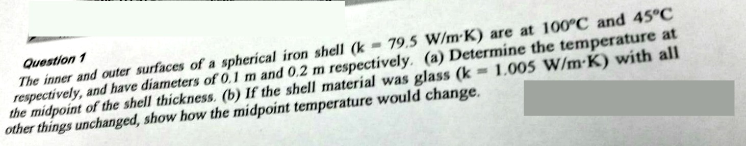 Solved Question 1 spherical iron shell (k 79,5 WIm are at | Chegg.com