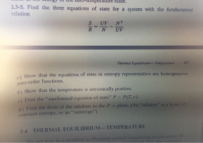 Find the three equations of state for a system with | Chegg.com