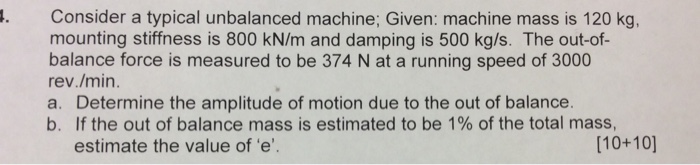 Solved Consider a typical unbalanced machine; Given: machine | Chegg.com
