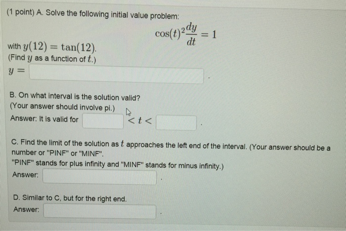 Solved Solve the following initial value problem: cos(t)^2 | Chegg.com