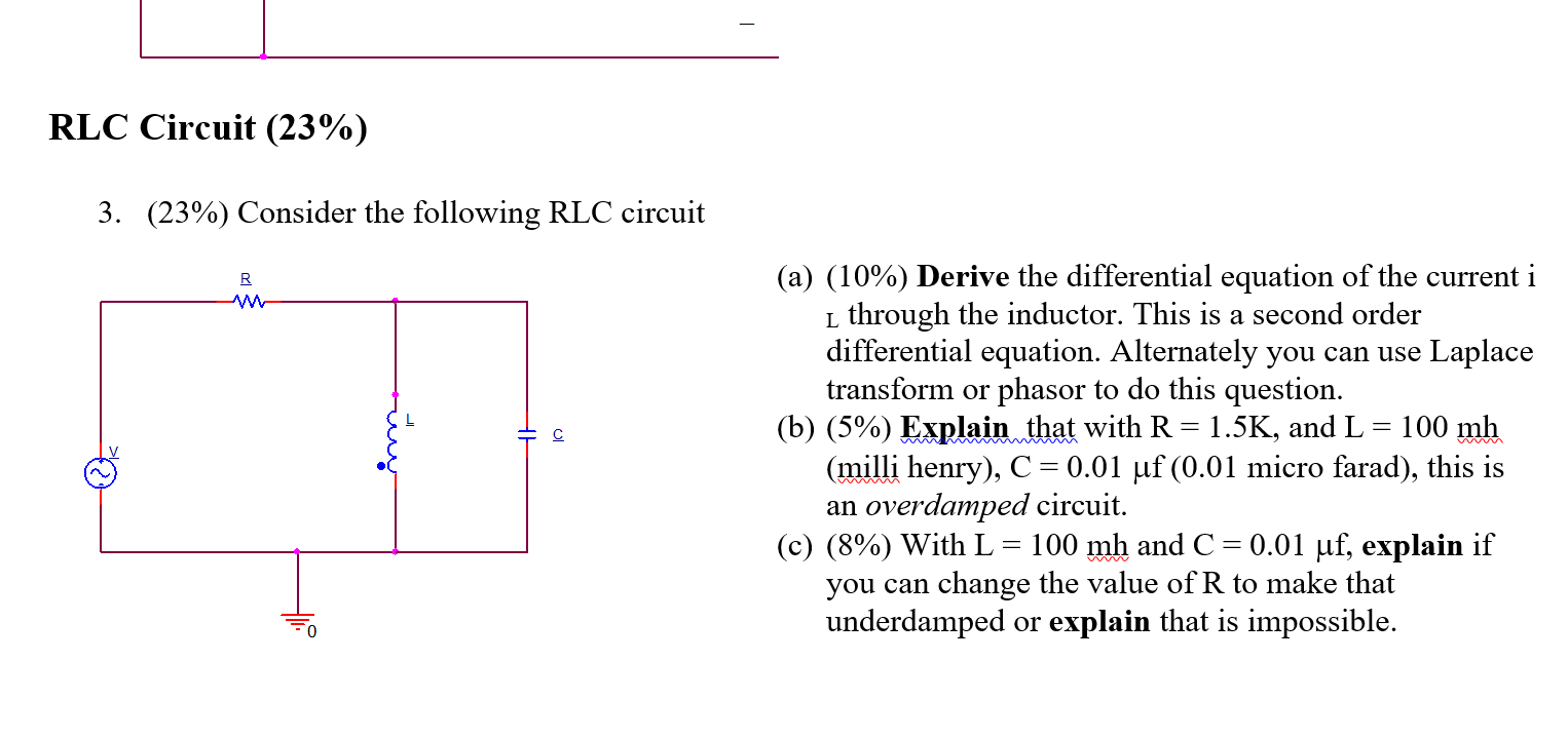 Solved Consider the following RLC circuit Derive the | Chegg.com