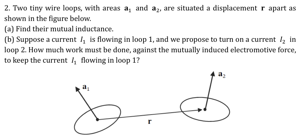 Solved 2. Two tiny wire loops, with areas a, and a2, are | Chegg.com
