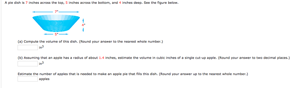 Solved A pie dish is 7 inches across the top, 5 inches | Chegg.com