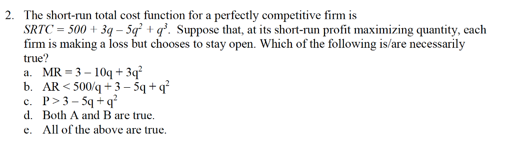Solved The short-run total cost function for a perfectly | Chegg.com
