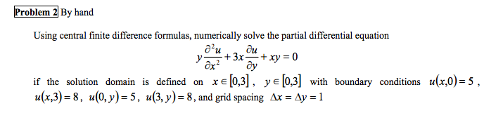 Problem 2 By hand Using central finite difference | Chegg.com