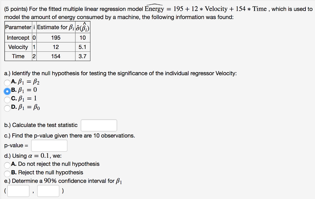 Solved (5 points) For the fitted multiple linear regression | Chegg.com
