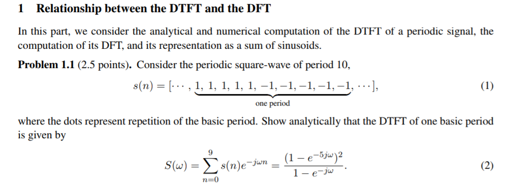 Solved 1 Relationship Between The Dtft And The Dft In This