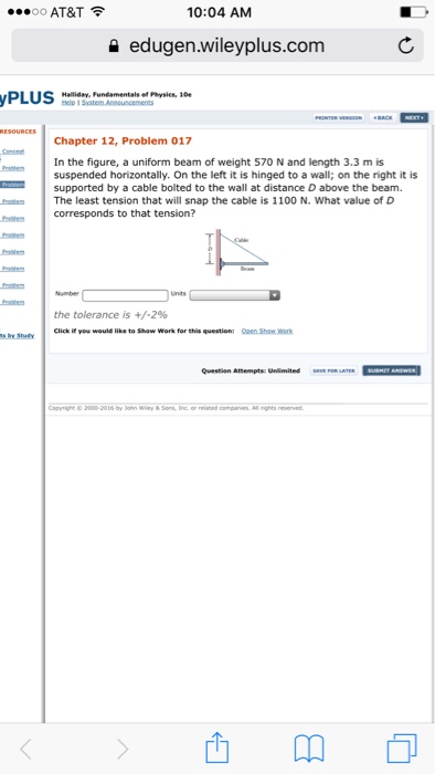 Solved In the figure, a uniform beam of weight 570 N and | Chegg.com