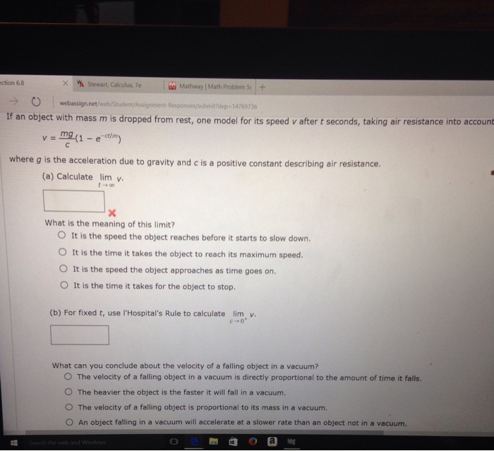 Solved If an object with mass m is dropped from rest, one | Chegg.com