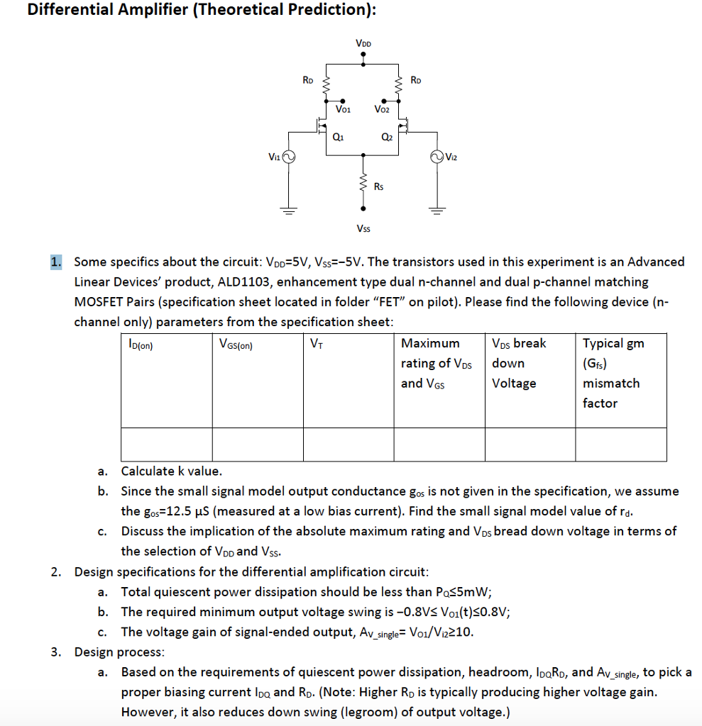 Solved Differential Amplifier (Theoretical Prediction): Ro | Chegg.com