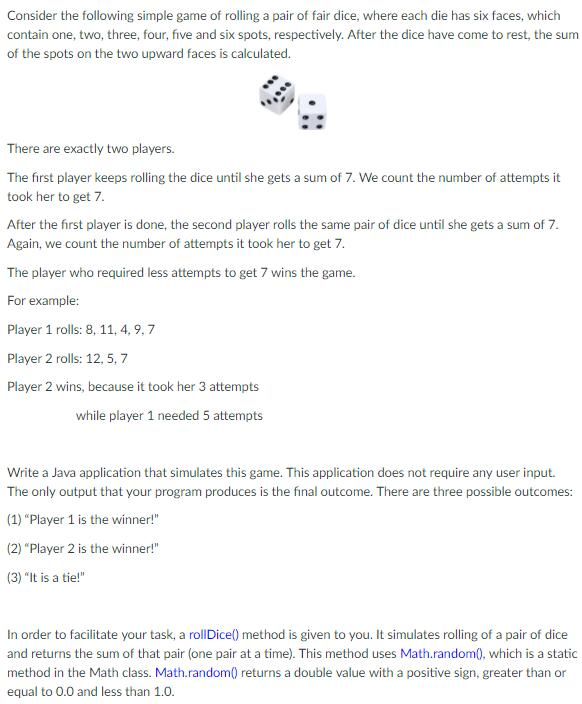 Solved Consider the following simple game of rolling a pair | Chegg.com