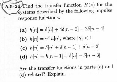 Solved 5.5-26 Find the transfer function H(z) for the | Chegg.com