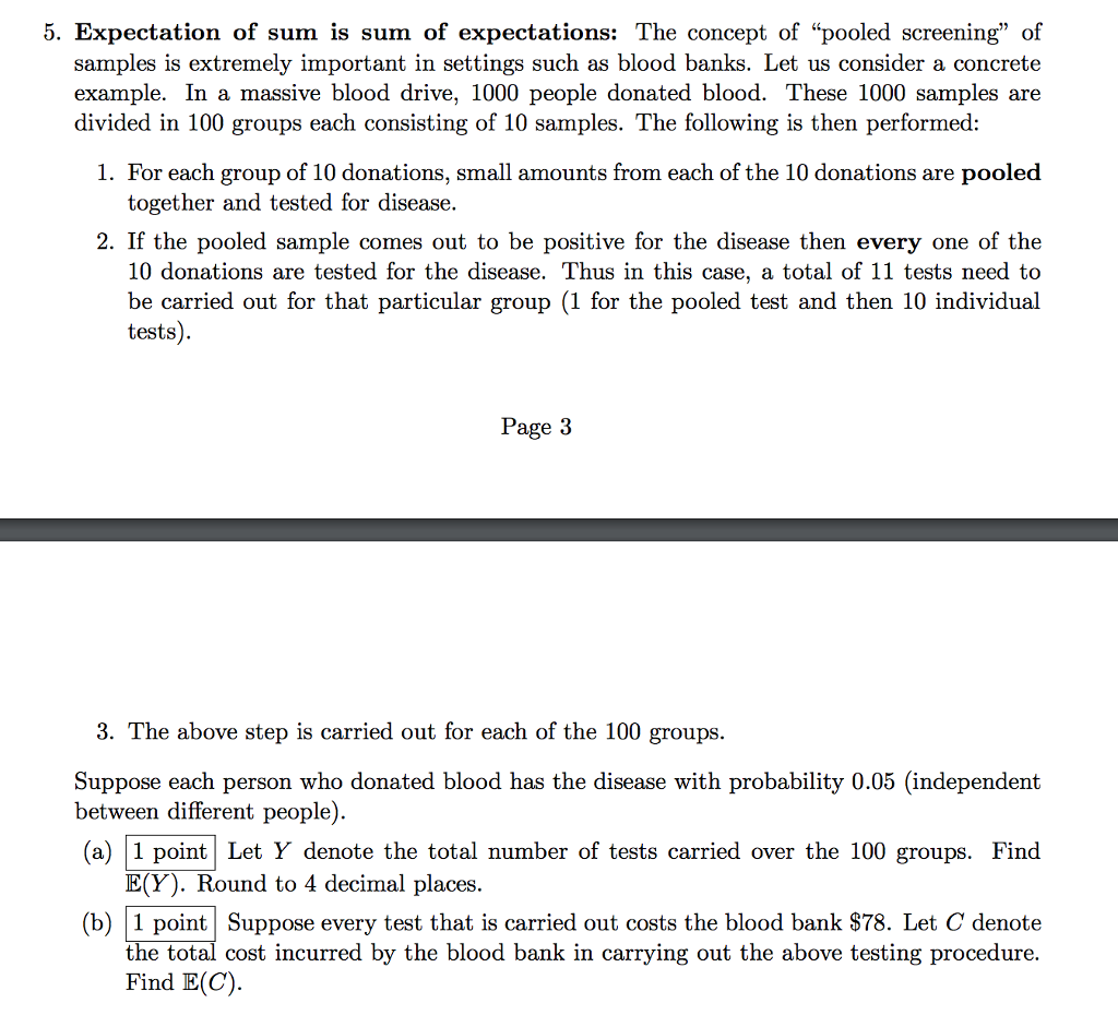 Solved 5. Expectation of sum is sum of expectations: The | Chegg.com