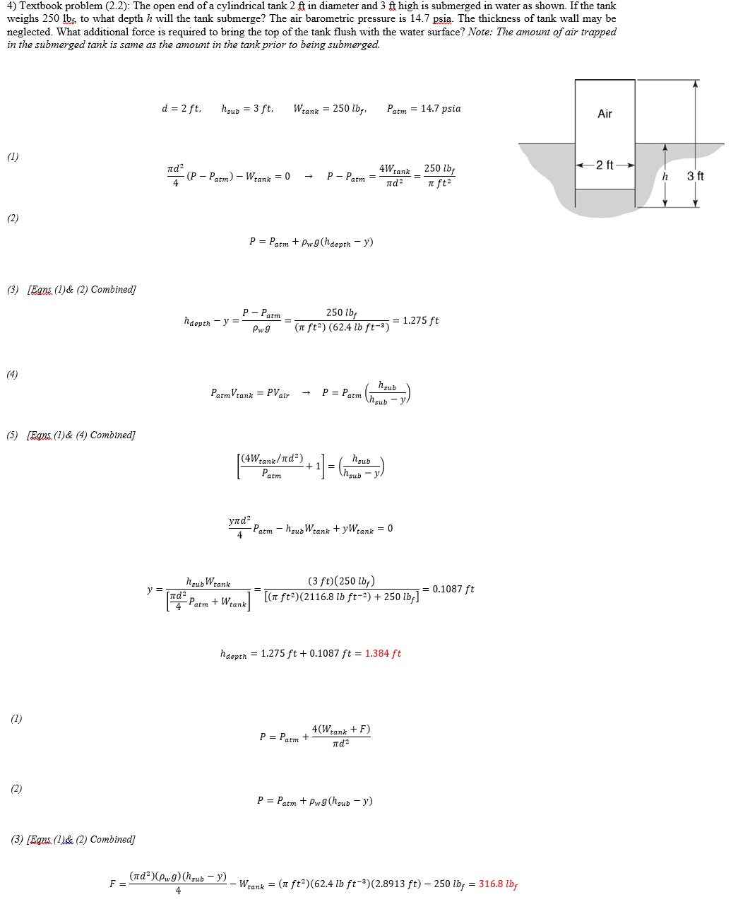 Solved The open end of a cylindrical tank 2 ft m diameter | Chegg.com
