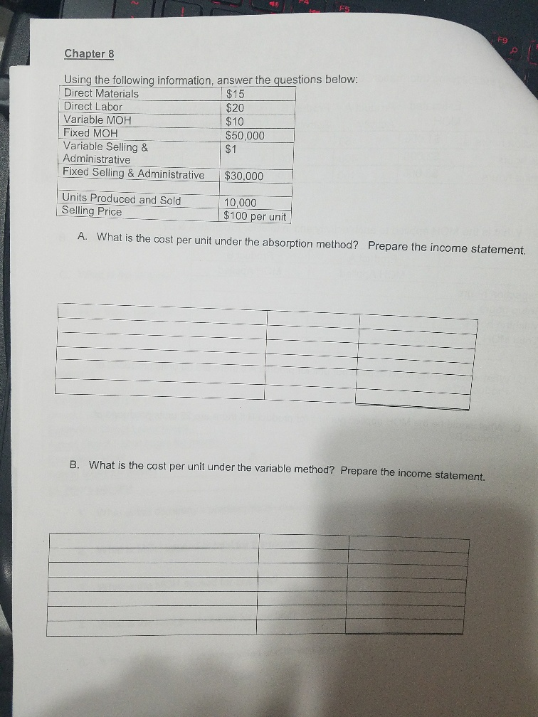 Solved 5110 Chapter 8 Using the following information, | Chegg.com