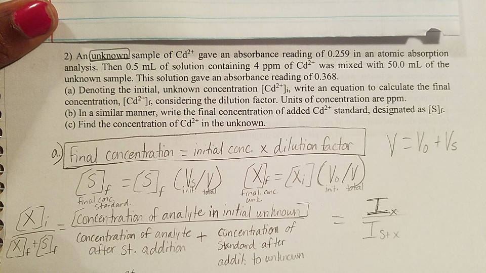 Solved 2) An(unknown sample of Cd gave an absorbance reading | Chegg.com