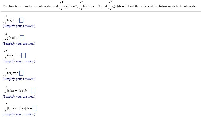 Solved The functions f and g are integrable and f(x)dx = 2, | Chegg.com