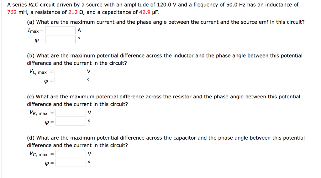 Solved A series RLC circuit driven by a source with an | Chegg.com