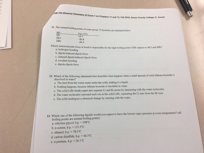 Solved The normal boiling points of some group 7A hydrides | Chegg.com