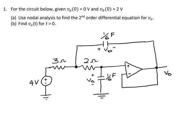 Solved 1. For the circuit below, given va (0)0 V and vb (0) | Chegg.com