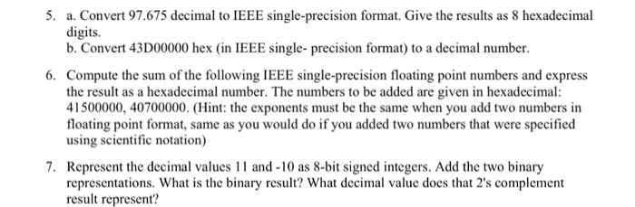 Solved Convert 97.675 decimal to IEEE single-precision | Chegg.com