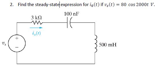 Solved Find the steady-state| expression for i_0 (t) if v_s | Chegg.com