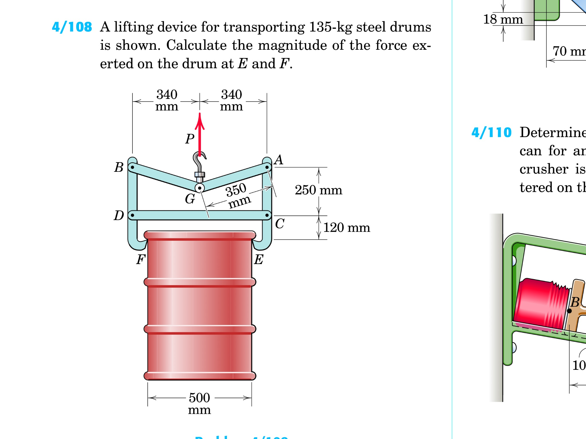 Solved A lifting device for transporting 135-kg steel drums | Chegg.com
