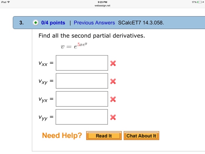 Solved Find all the second partial derivatives. V = e5xey | Chegg.com Solved Find all the second partial derivatives. V = e5xey | Chegg.com
