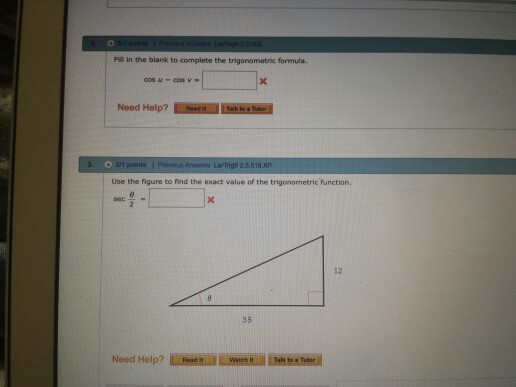 Solved Fill in the blank to complete the trigonometric | Chegg.com