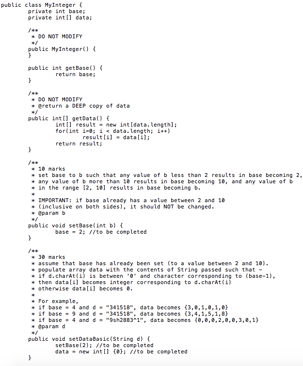Solved public class MyInteger private int base; private int | Chegg.com