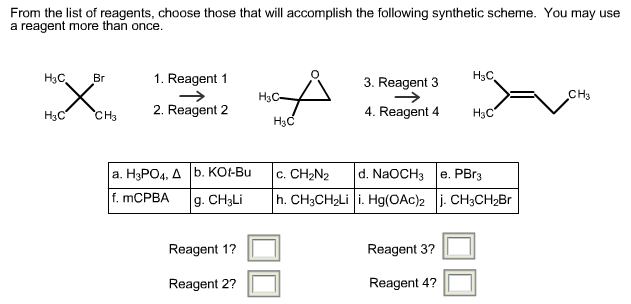 Solved From the list of reagents, choose those that will | Chegg.com