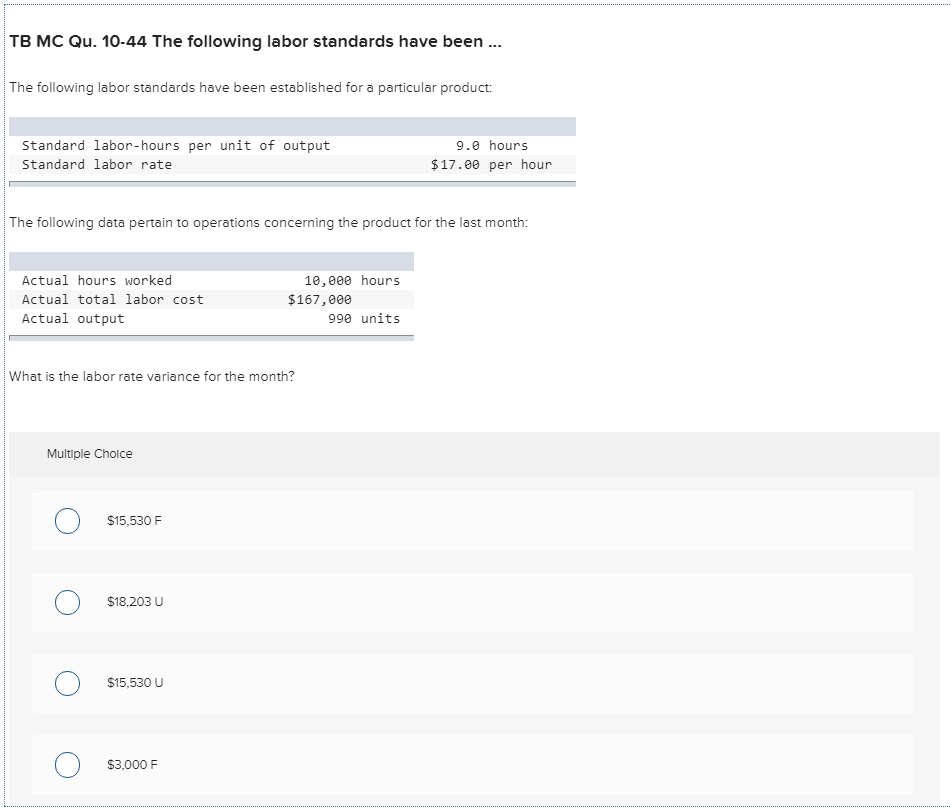 Solved TB MC Qu. 10-44 The following labor standards have | Chegg.com