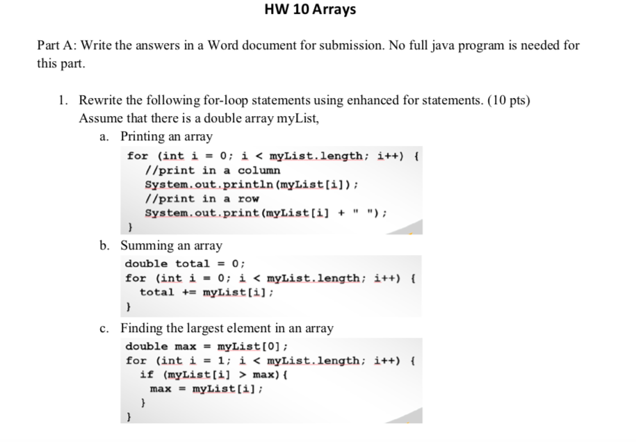 Solved HW 10 Arrays Part A: Write the answers in a Word | Chegg.com
