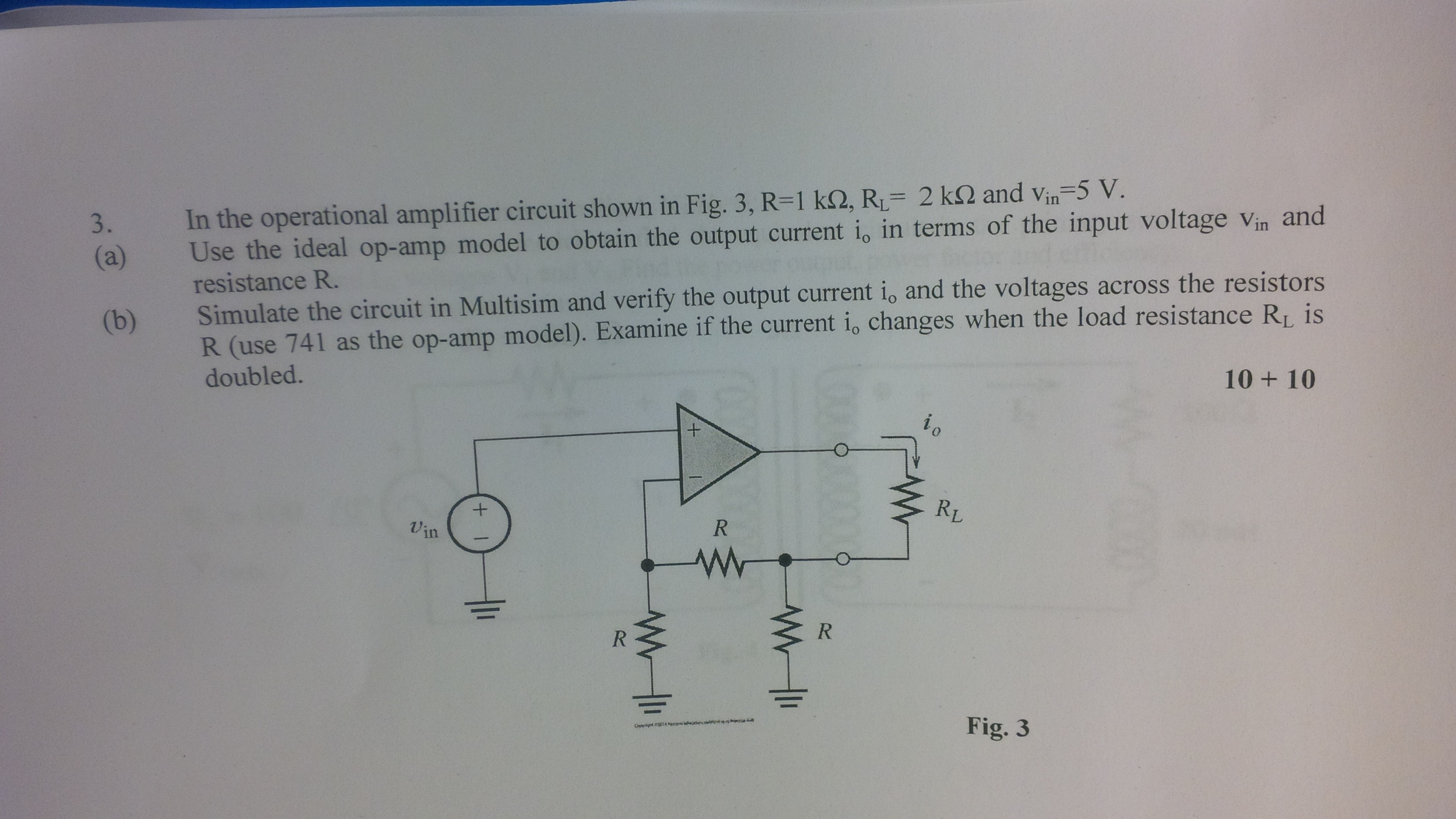 Solved In the operational amplifier circuit shown in Fig. 3, | Chegg.com