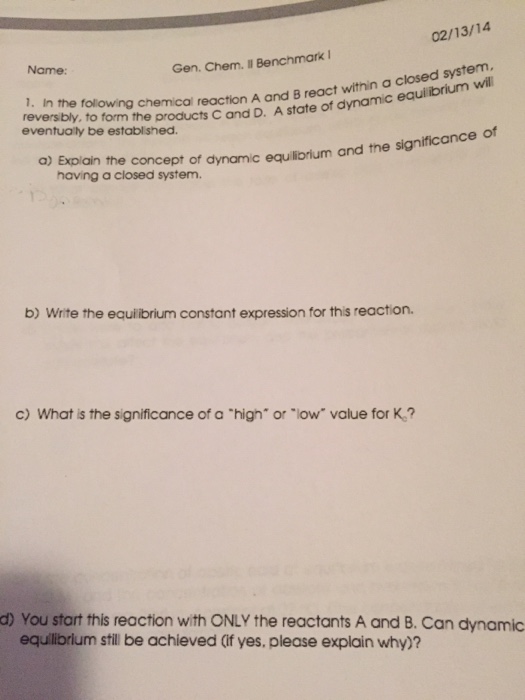 Solved In the following chemical reaction A and B react | Chegg.com