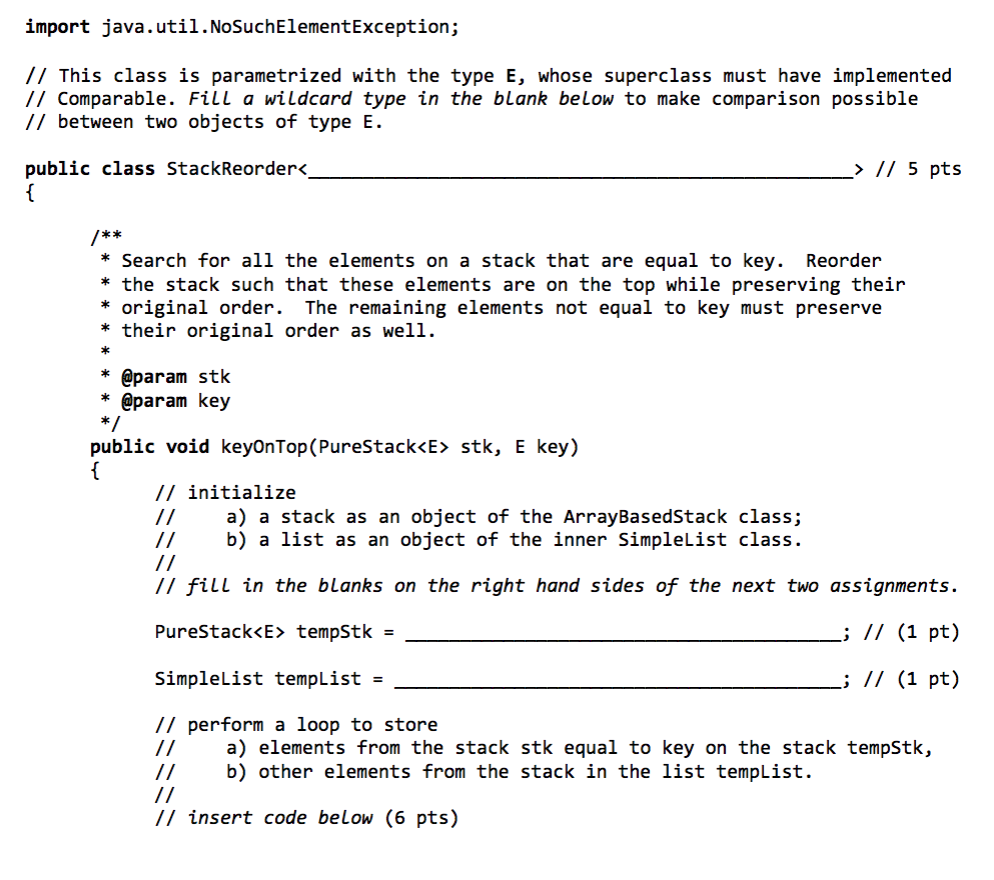 4. (37 pts) Implement a generic class StackReorder to | Chegg.com
