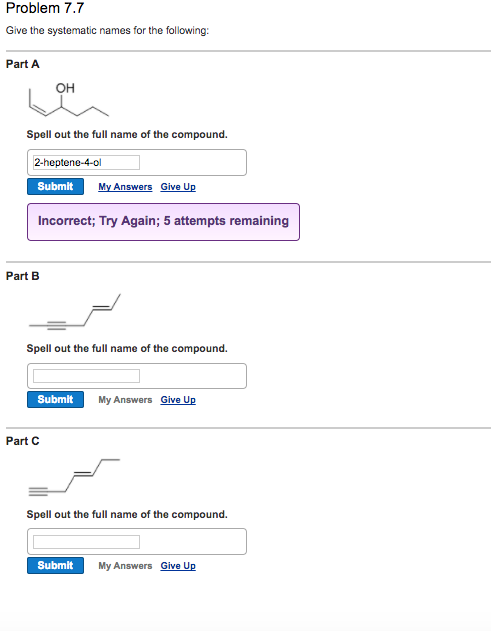 Solved Give the systematic names for the following: Spell | Chegg.com