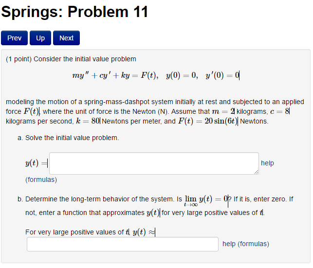 Solved Consider the initial value problem my" + cy' + ky = | Chegg.com