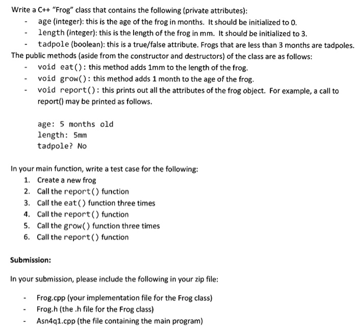 Solved Write a C++ "Frog" class that contains the following | Chegg.com