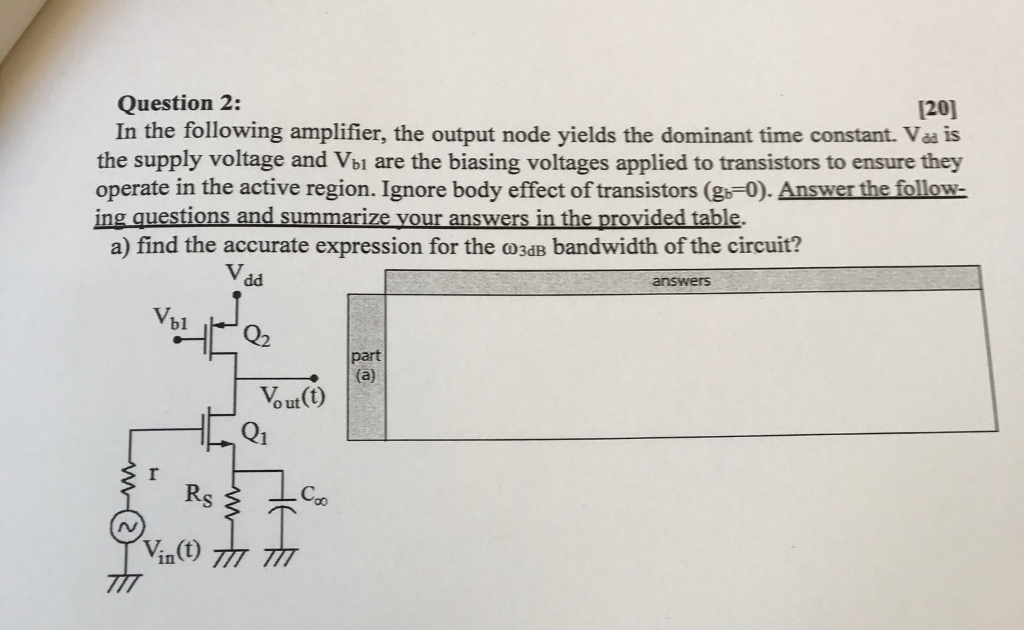 Solved In the following amplifier, the output node yields | Chegg.com