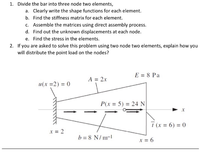 Solved Divide the bar into three node two elements, Clearly | Chegg.com