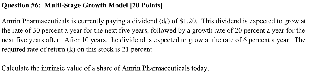 Solved Multi-Stage Growth Model Amrin Pharmaceuticals is | Chegg.com