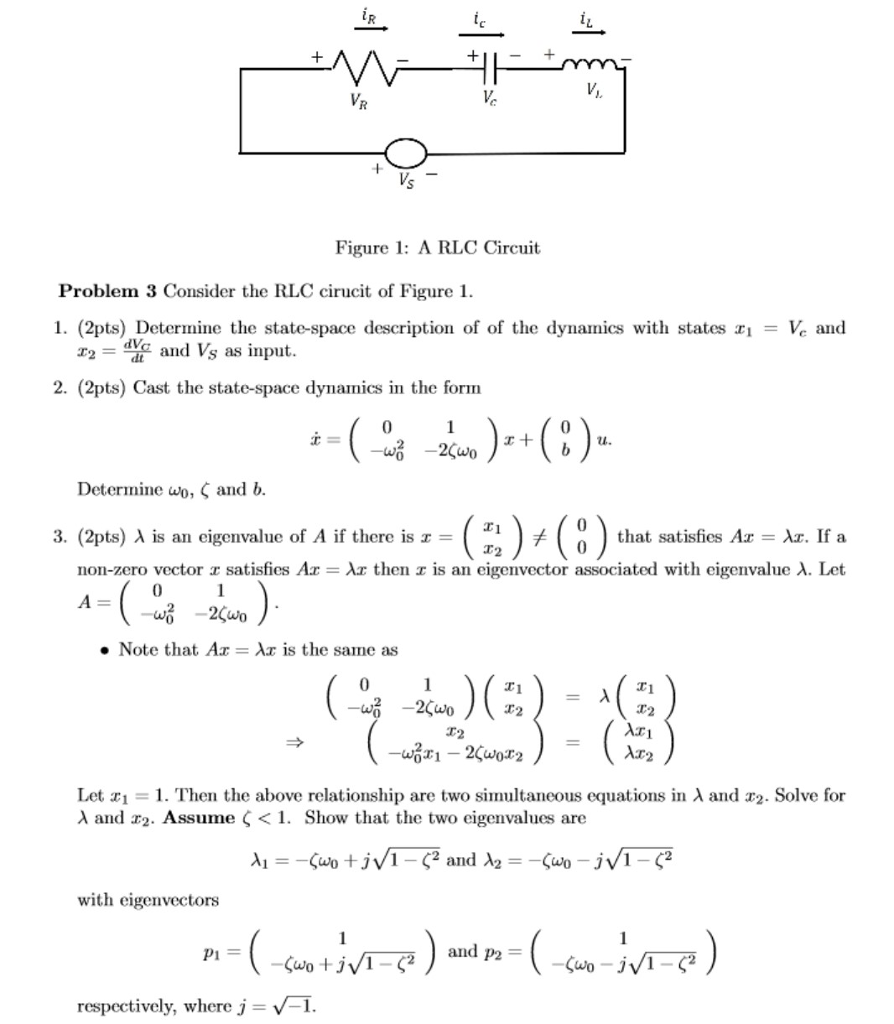 Solved V, Figure 1: A RLC Circuit Problem 3 Consider the RLC | Chegg.com