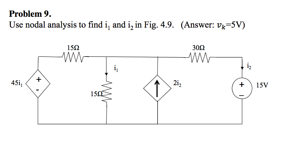 Solved Problem 9. Use nodal analysis to find i1 and i2 in | Chegg.com