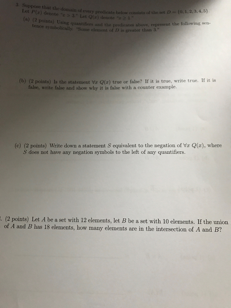Solved 3. Suppose that the domain of every predi cate below | Chegg.com