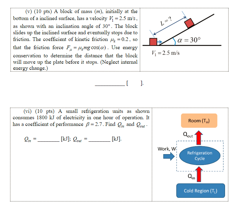 Solved (v) (10 pts) A block of mass (m), initially at the | Chegg.com
