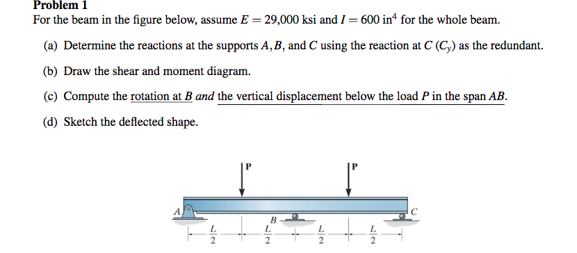 Solved Problem 1 For the beam in the figure below, assume E | Chegg.com