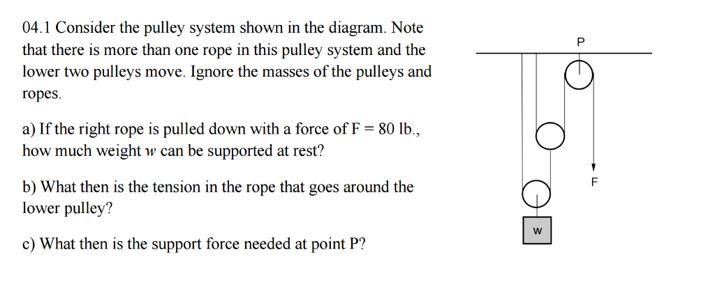Solved 04.1 Consider the pulley system shown in the diagram. | Chegg.com