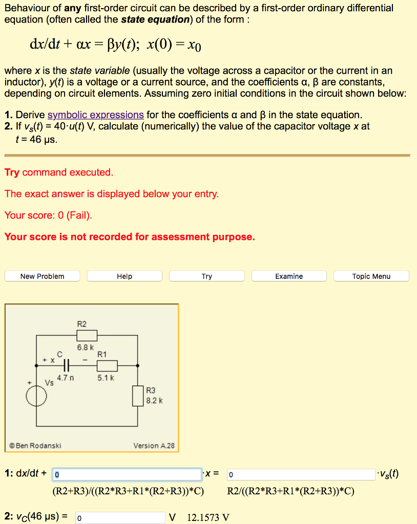 Solved Behaviour of any first-order circuit can be described | Chegg.com