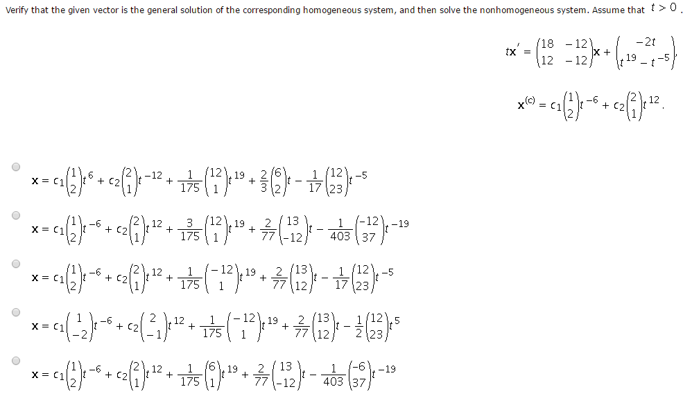 Solved Verify that the given vector is the general solution | Chegg.com